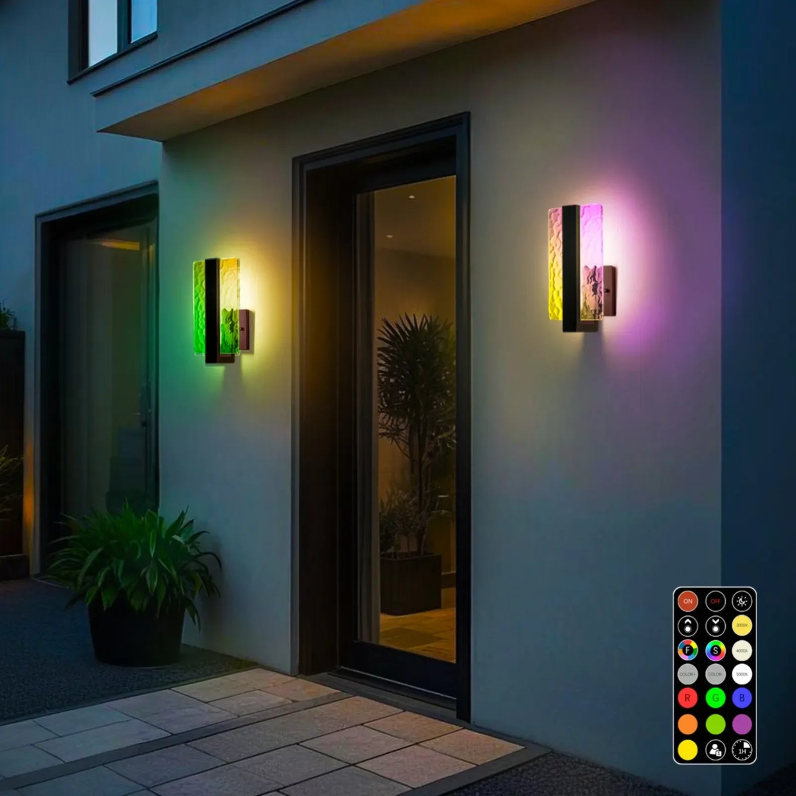 RGB Modern Outdoor Wall Lights 2 Pack–Color Changing Exterior Sconces