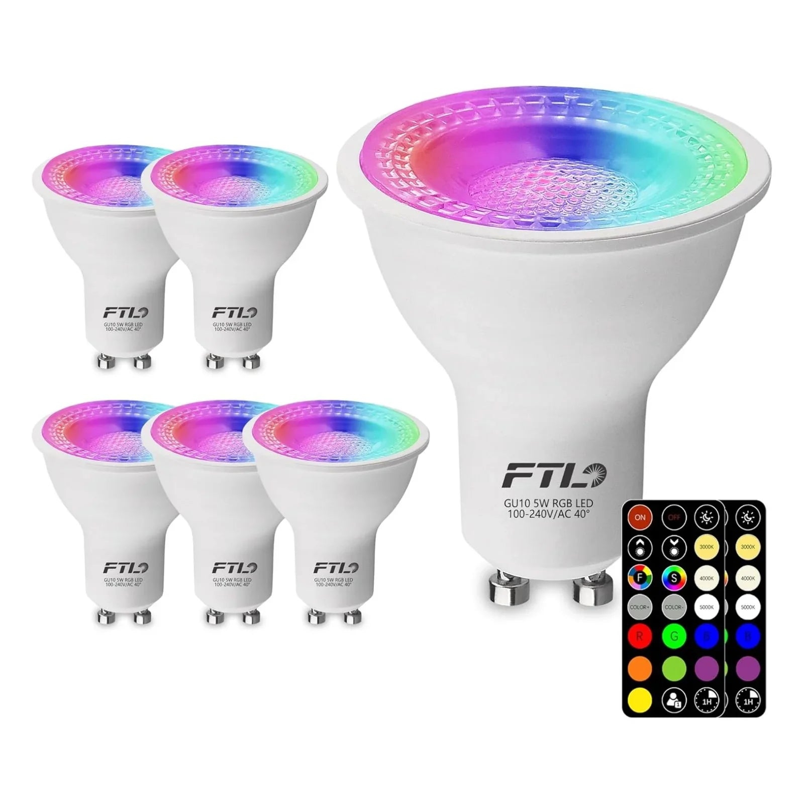 GU10 Color Changing LED Bulbs, Dimmable 5W RGB with Remote Control